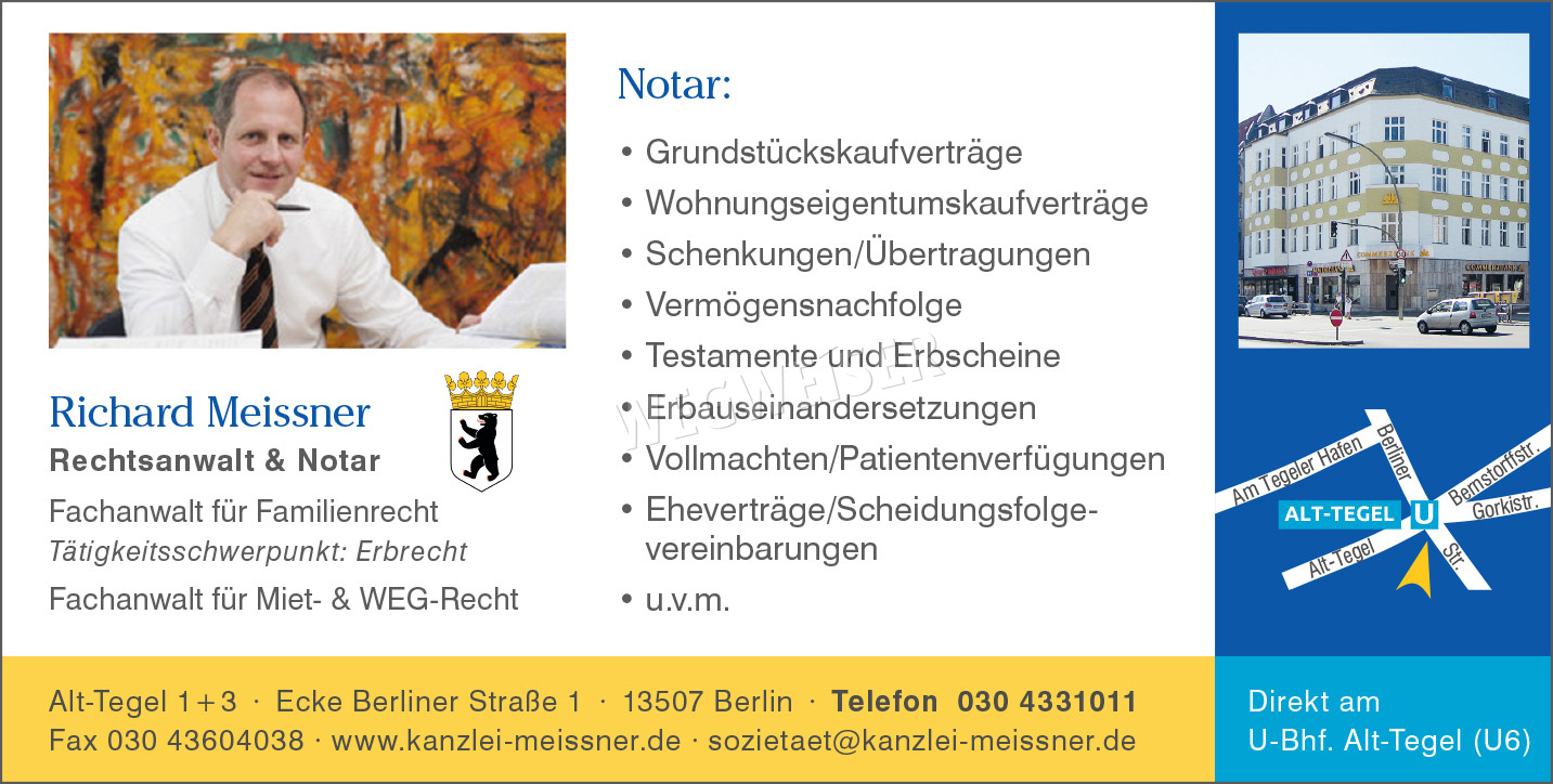 Richard Meissner, Rechtsanwalt & Notar 13507 Berlin Reinickendorf Tegel ...
