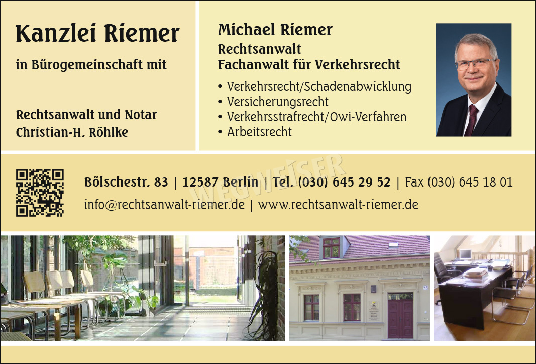 Michael Riemer, Rechtsanwalt 12587 Berlin Köpenick Friedrichshagen ...