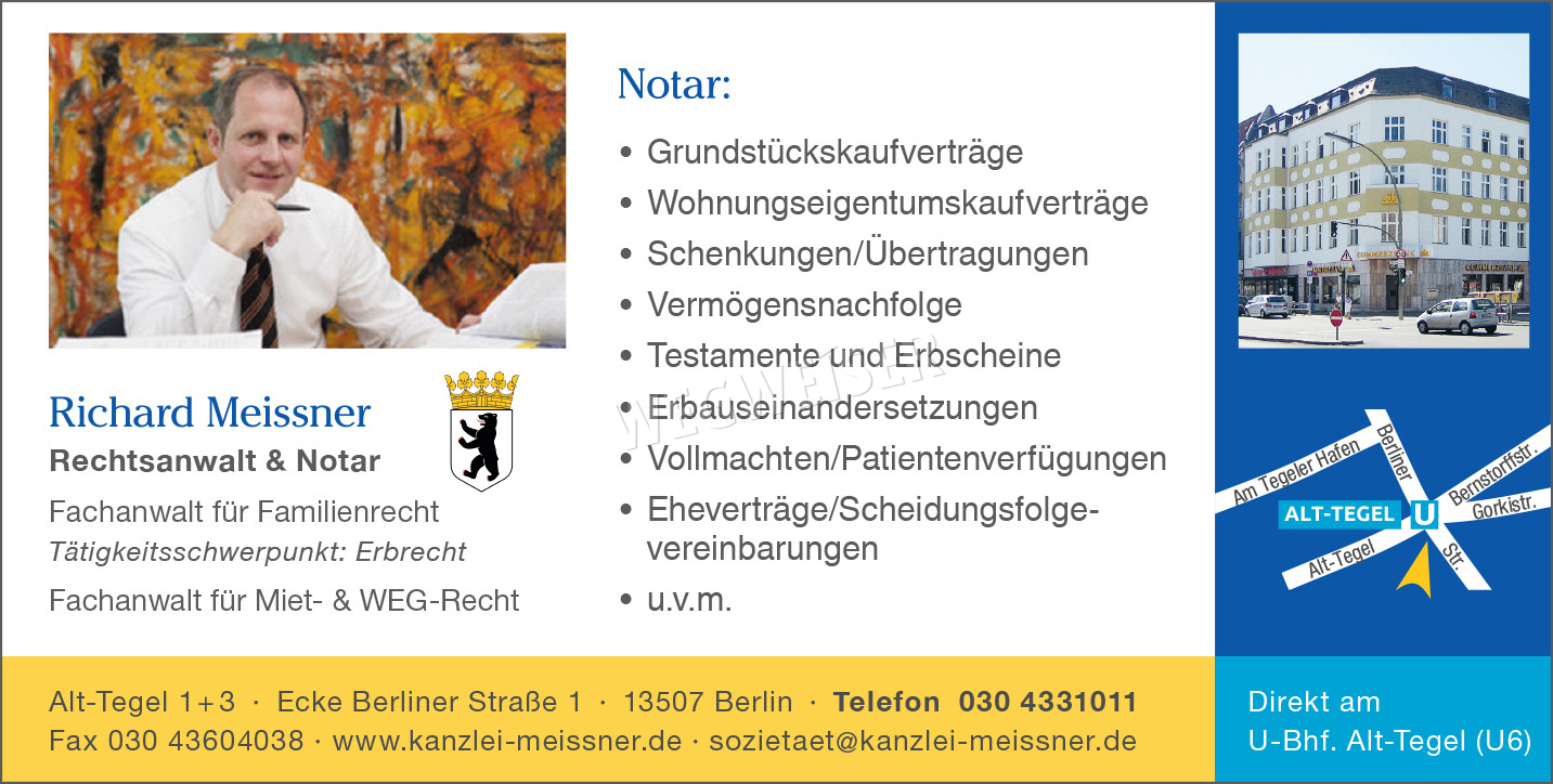 Richard Meissner, Rechtsanwalt & Notar 13507 Berlin Reinickendorf Tegel ...